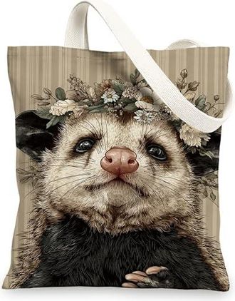 Generic Sacs fourre-tout en toile à motif floral - Réutilisables - Légers et lavables - Pour salle de sport, extérieur, voyage, plage, pique-nique - 33 x 38 c