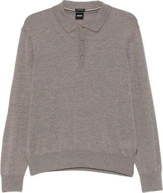 HUGO BOSS Polo &agrave; manches longues Lancione - Homme - Pulls - Brun - Taille: XL