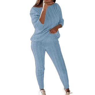 Generic Surv&ecirc;tements 2 pi&egrave;ces en tricot pour femme - Ensemble solide &agrave; col rond pour femme - V&ecirc;tements de d&eacute;tente chauds pour femmes - Ensemble de v&ecirc;tements d