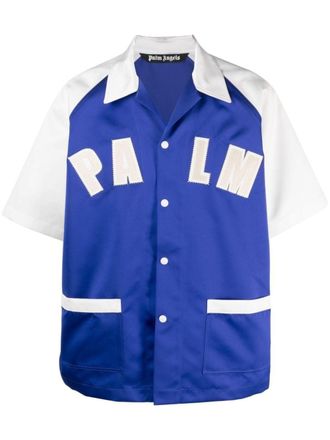 Palm Angels chemise &agrave; logo brod&eacute; - BLUE WHITE