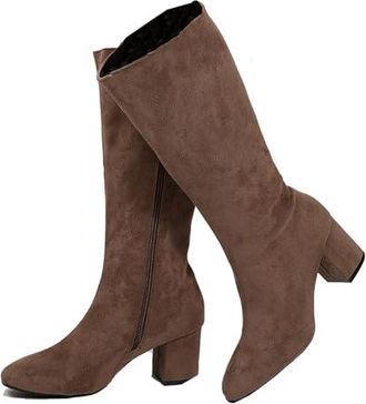 Generic Bottes habill&eacute;es &agrave; talon &eacute;pais et bout pointu pour femme, talon bloc en daim, fermeture &eacute;clair lat&eacute;rale, chaussures d&eacute;contract&eacute;es pour lautomne et lhi