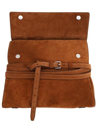 Moschino Womens Tie Me Bag Brown Leather Shoulder