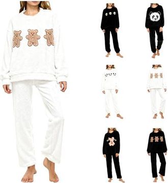 Generic Ensemble de pyjama dhiver en polaire corail pour femme - Ensemble de pyjama en polaire moelleux, doux et chaud &agrave; manches longues - Ensemble de pyjama 