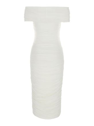 Norma Kamali Square-Neck Ruched Dress - White