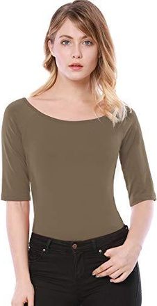 Allegra K T-Shirt Manches Courtes Encolure Dégagée pour Femmes Costume dhalloween Kaki Foncé XL