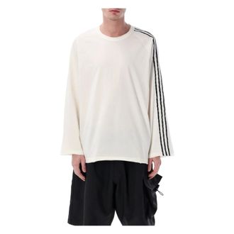 Yohji Yamamoto Homme, Sport, Blanc, Taille: L Raw Edge 3-Stripes Long Sleeve Tee