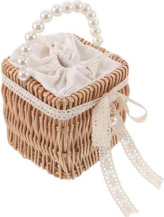 Hemoton Sac Bandouli&egrave;re Femme Rotin Tress&eacute; Avec Anse Faux Perles Et Panier &agrave; Fleurs Pour Mariage F&ecirc;tes Et Soir&eacute;es