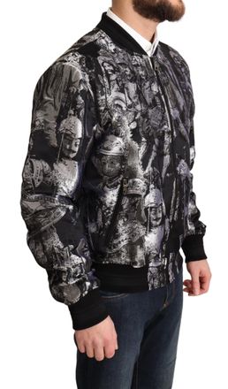 Dolce & Gabbana Mens Black Silver Puppi Motive Bomber Jacket Clothing