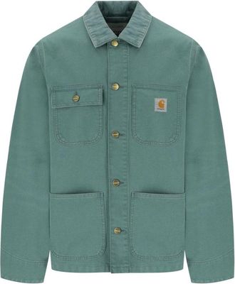 Carhartt Work in Progress Homme, Vestes, Vert, Taille: XL Veste en Toile Verte avec Col en Velours C&ocirc;tel&eacute;