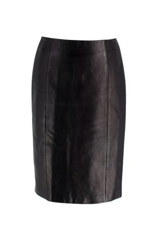 Tom Ford Signature Zip Front Black Leather Pencil Skirt Size S
