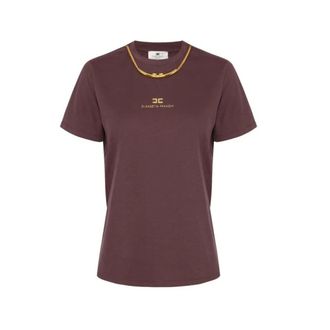 Elisabetta Franchi Baumwoll-Jersey-T-Shirt mit Halskette - - Tops - Damen - Braun - S