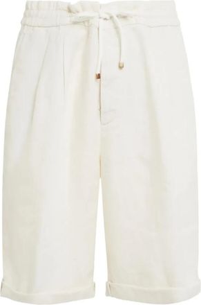 Brunello Cucinelli Homme, Shorts, Blanc, Taille: XL Short en lin &agrave; cordon de serrage avec pli