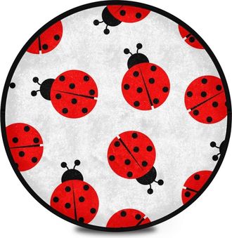 Mnsruu Roter Marienk&auml;fer-Teppich, rund, rutschfest, f&uuml;r Eingangsbereich, Flur, Sofa, Wohnzimmer, Schlafzimmer, Heimdekoration, 92 cm Durchmesser