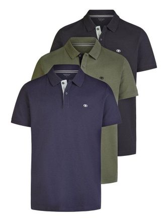 Tom Tailor Poloshirt Herren Poloshirt 3er-Set Regular Fit (Vorteilspack, 3-tlg) aus 100% Baumwolle