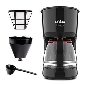 Solac Coffe4You - Cafeti&egrave;re filtre 750W, 1,25l, jusqu&agrave; 12 tasses, verseuse en verre, anti-goutte automatique, plaque chauffante pour garder le caf&eacute; chaud, f