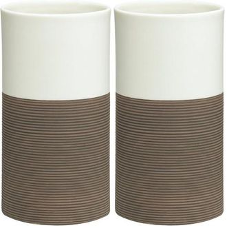 Sealskin Becher Doppio, Zahnputzbecher aus nat&uuml;rlichem Porzellan, Farbe: Braun, handbemalt (Packung mit 2)