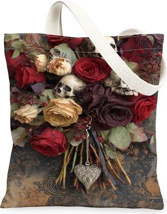 Generic Sacs fourre-tout en toile gothique, motif t&ecirc;te de mort, rose, sacs d&eacute;picerie r&eacute;utilisables, vintage lavables en toile pour les voyages, Rouge, 13x15 I