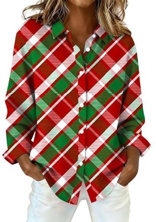 Generic Chemisier &agrave; manches longues &agrave; carreaux pour femme - Chemise d&eacute;t&eacute; &agrave; carreaux - Chemisier boutonn&eacute; - Haut d&eacute;contract&eacute; - Col en V - Boutonni&egrave;re - Haut 20