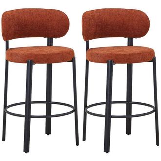 Vente-Unique Lot de 2 tabourets en tissu textur&eacute; et m&eacute;tal noir - Terracotta - ASILOVA