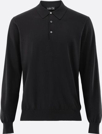 van Laack Langarm Strick-Poloshirt mit Baumwolle und Seide