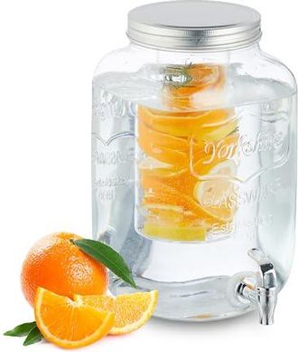 Relaxdays Getränkespender mit Einsatz, Zapfhahn & Deckel, 8 Liter, Glas, Wasserspender, Limonadenspender, transparent