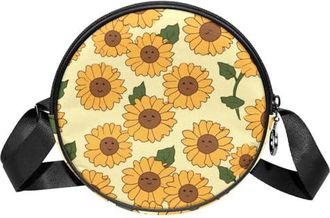 Generic Petit sac &agrave; bandouli&egrave;re rond pour femme, motif tournesol avec fermeture &eacute;clair, bretelles r&eacute;glables, style d&eacute;contract&eacute;, pour femmes et filles