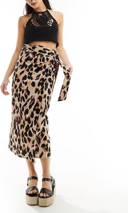 Never Fully Dressed Jaspre - Wadenlanger Leinenrock mit Leopardenmuster-Bunt