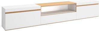 Skraut Home Skraut Home - TV-Schrank, Lowboard, f&uuml;r Wohnzimmer und Esszimmer, 260x35x45cm, F&uuml;r gro&szlig;formatiges TV, Fernsehtisch, Moderner Stil, Wei&szlig; und Eiche Soft