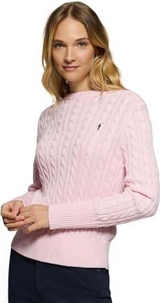 Polo Club Pull en Maille Torsad&eacute;e pour Femme de Couleur Rose avec Logo brod&eacute;