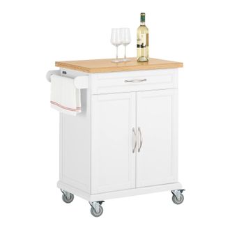 SoBuy Servierwagen mit Arbeitsplatte, K&uuml;chenwagen auf Rollen, K&uuml;cheninsel, Rollwagen K&uuml;che mit Stauraum, K&uuml;chenregal stehend, Grilltisch f&uuml;r K&uuml;che, Wohnzimm