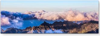 Paul Sinus Art Berge mit weißen und rosa Wolken - Panoramabild auf Leinwand in 150x50cm