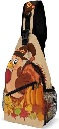 Generic Sacoche Homme Bandouliere Citrouille mignonne de poulet pour Thanksgiving Antivol Sling Sac &agrave; Bandouli&egrave;re Durable Sac &agrave; Poitrine pour Cyclisme Homme F