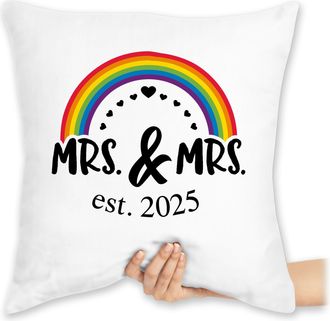 Shirtracer Kissen 40x40 Zierkissen - Hochzeit - Mrs & Mrs est. 2025-40 x 40 cm - Weiß - heiraten mrs&mrs Heirat mrs. mrs. hochzeitsgeschenk mrs.&mrs. hochzeitsge