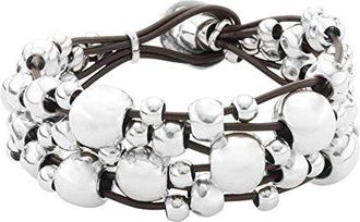 Uno De 50 Bracelet large en cuir et plaqué argent