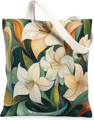 Generic Sac fourre-tout en toile de fleurs de lys printaniers pour le shopping, 33 x 38,1 cm, sac d&eacute;picerie r&eacute;utilisable, sac d&eacute;picerie pour femme, esth&eacute;tique