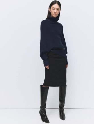 Mango Pull asym&eacute;trique col roul&eacute; bleu marine - Femme - XS-S - MANGO