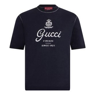 Gucci Seiden- und Leinenpullover mit Firenze Since 1921 Inlay - - Tops - Herren - Blau - XL