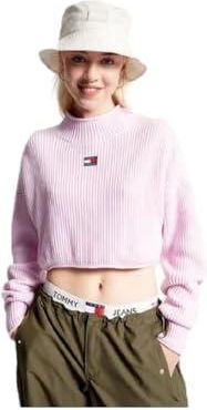 Tommy Jeans Pull pour femme Relaxed Crop côtelé, rose, XS