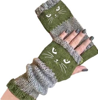 Generic Gants dhiver sans doigts pour femme - Gants tricot&eacute;s sans doigts avec motif chat pour homme et femme - Gants dhiver tricot&eacute;s - Gants chauds et tendanc
