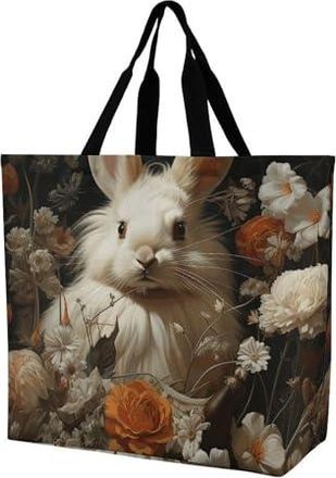Generic Lapin Et Fleurs Sac &Agrave; Bandouli&egrave;re Grand Sacs De Courses L&eacute;ger Sac Fourre Tout Pour Voyage Travail Gym