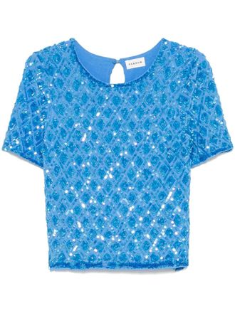 P.A.R.O.S.H. t-shirt brodé de sequins - Bleu