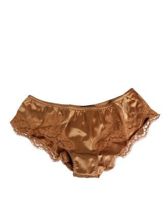 Dolce & Gabbana Womens Brown Lace Silk Satin Slip Panties Underwear Clothing