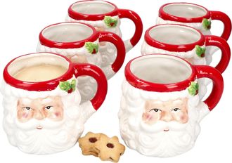 MamboCat 6er Set Kaffeebecher Santa I 480 ml I Christmas, X-Mas Time, Weihnachten I Gesicht vom Weihnachtsmann I Glühwein I Eierlikör I Punsch I Tasse I Pott I