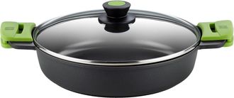 Bra Prior | Niedriger Kochtopf mit Glasdeckel und Silikongriffen, geeignet für alle Herdarten inklusive Induktion und Backofen, 32 cm