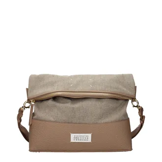 Maison Margiela Fabric & Leather Color-Block Shoulder Bag - Beige