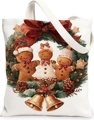 Generic Sacs fourre-tout en toile de pain d&eacute;pices, motif biscuits festifs, sacs de courses r&eacute;utilisables, sacs de courses l&eacute;gers et lavables en toile pour les