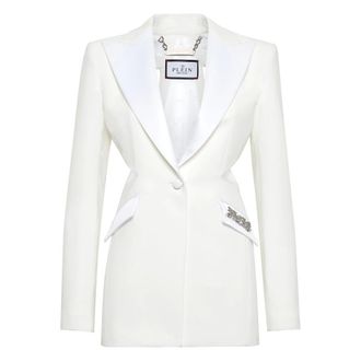 Philipp Plein Femme, Vestes, Blanc, Taille: 40 FR Veste Blazer Ajust&eacute;e Envers Satin Cutting