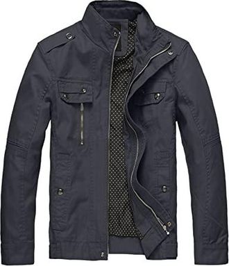 Wantdo Homme Blouson en Coton Veste dExtérieur Grande Taille Veste Coupe-Vent Veste Militaire Blouson Zippé Classique Manteau Casual Automne Gris XL