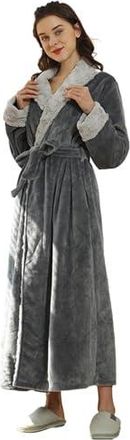 Generic Peignoir polaire de flanelle, robes de chambre pour les femmes au Royaume-Uni Confortable Chaud Hiver D&eacute;contract&eacute;e Col en V Kimono Robe Pleine Length 