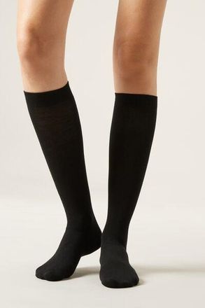 Calzedonia Lange Str&uuml;mpfe Aus Satinierter Baumwolle Schwarz